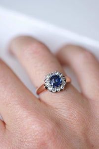 Unheated sapphire daisy ring with diamonds Penelope Gallery